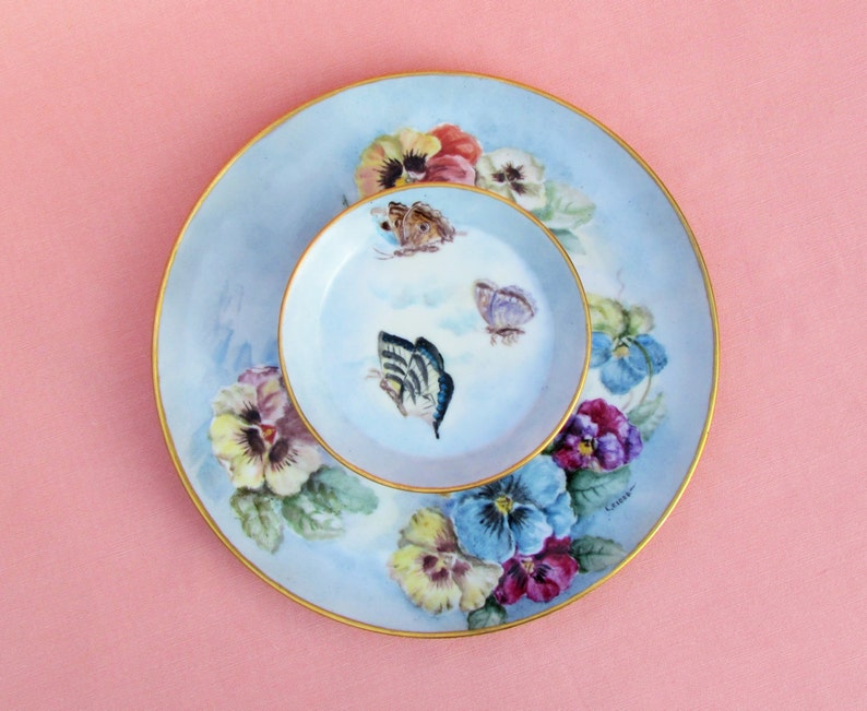 Hand Painted Porcelain Serving Dish With Pansies and - Etsy