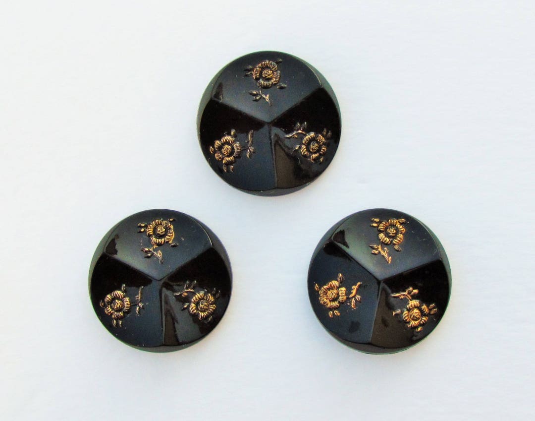 1950's Extra Large Black Glass Buttons, Set of 3 Black Glass Coat ...