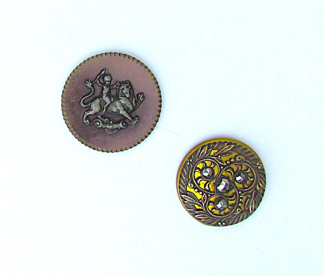 Choice of 2 Large Antique Buttons: Victorian Tinted With Cherub on Lion ...
