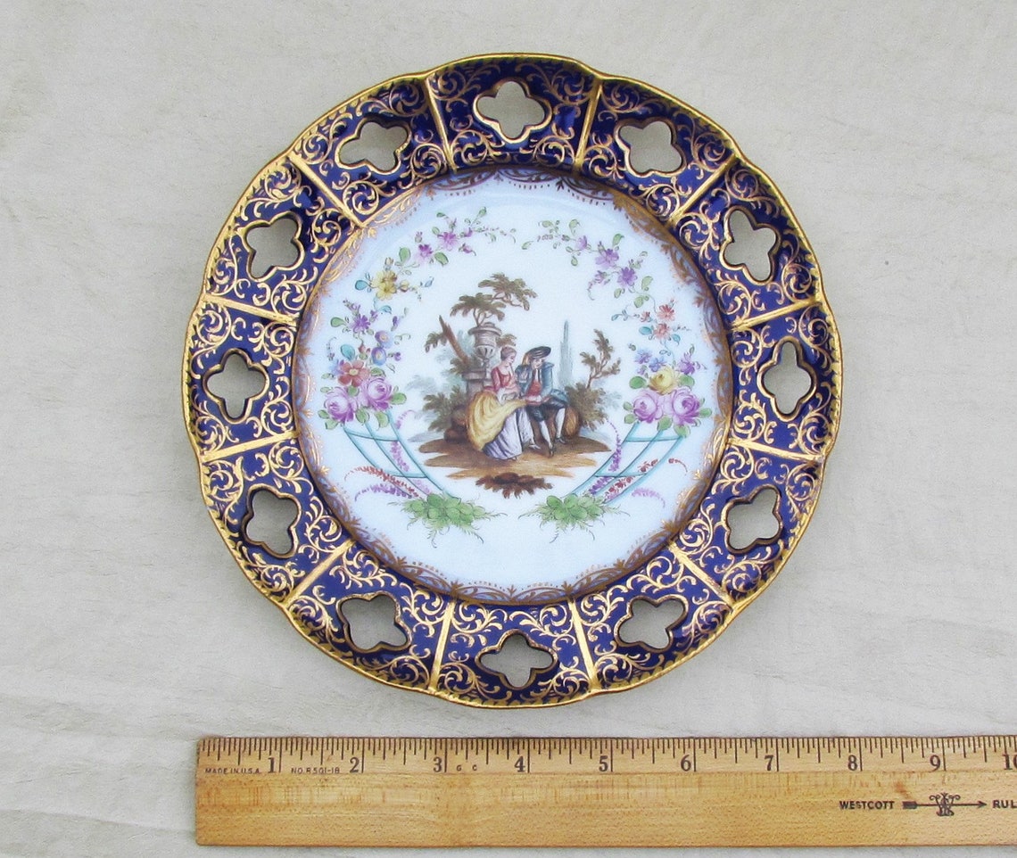 Antique Hand Painted China Plate With Courting Scene Ornate | Etsy