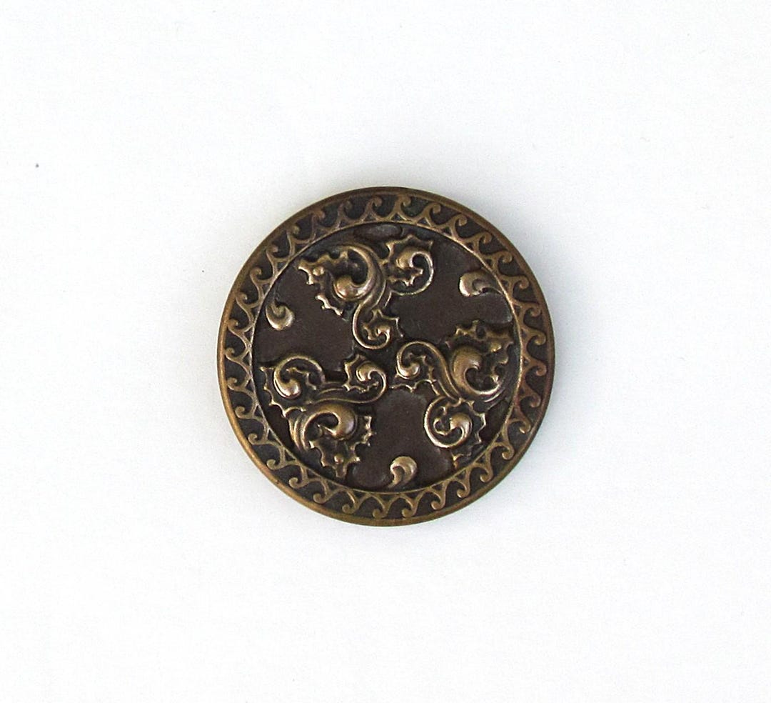 Antique Ornate Metal Button, Large Victorian Button With 4 More ...