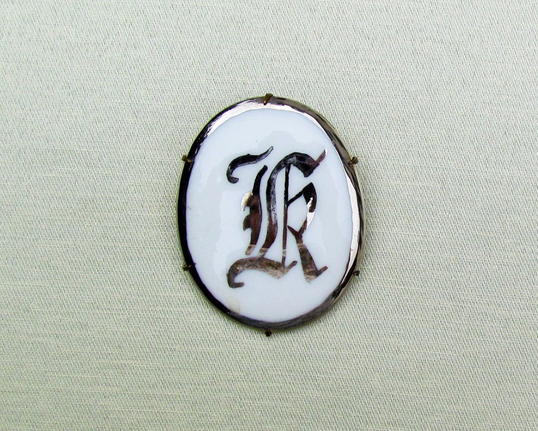 Antique Porcelain "r" Monogrammed Brooch, Initial "r" Oval China Pin - Etsy