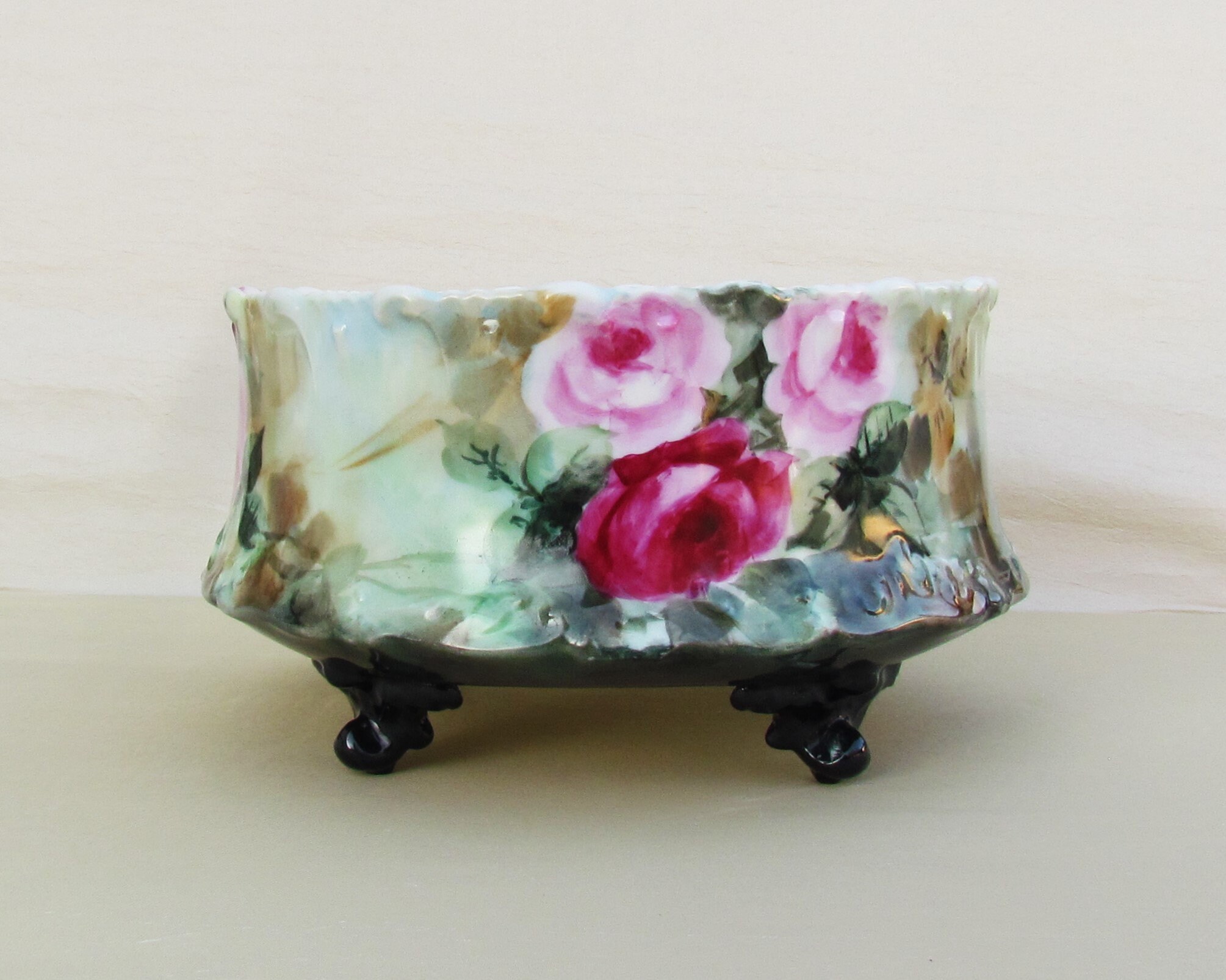Antique Limoges Ferner With Hand Painted Roses, T & V Limoges Planter ...