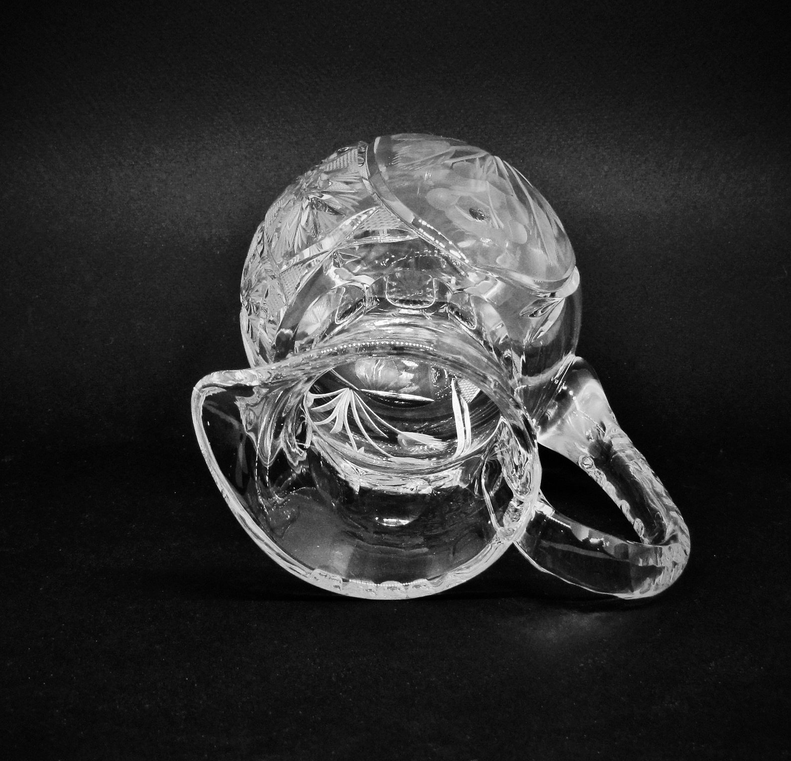 Vintage Cut Glass Pitcher With Engraved Roses 18 Oz. Milk or | Etsy