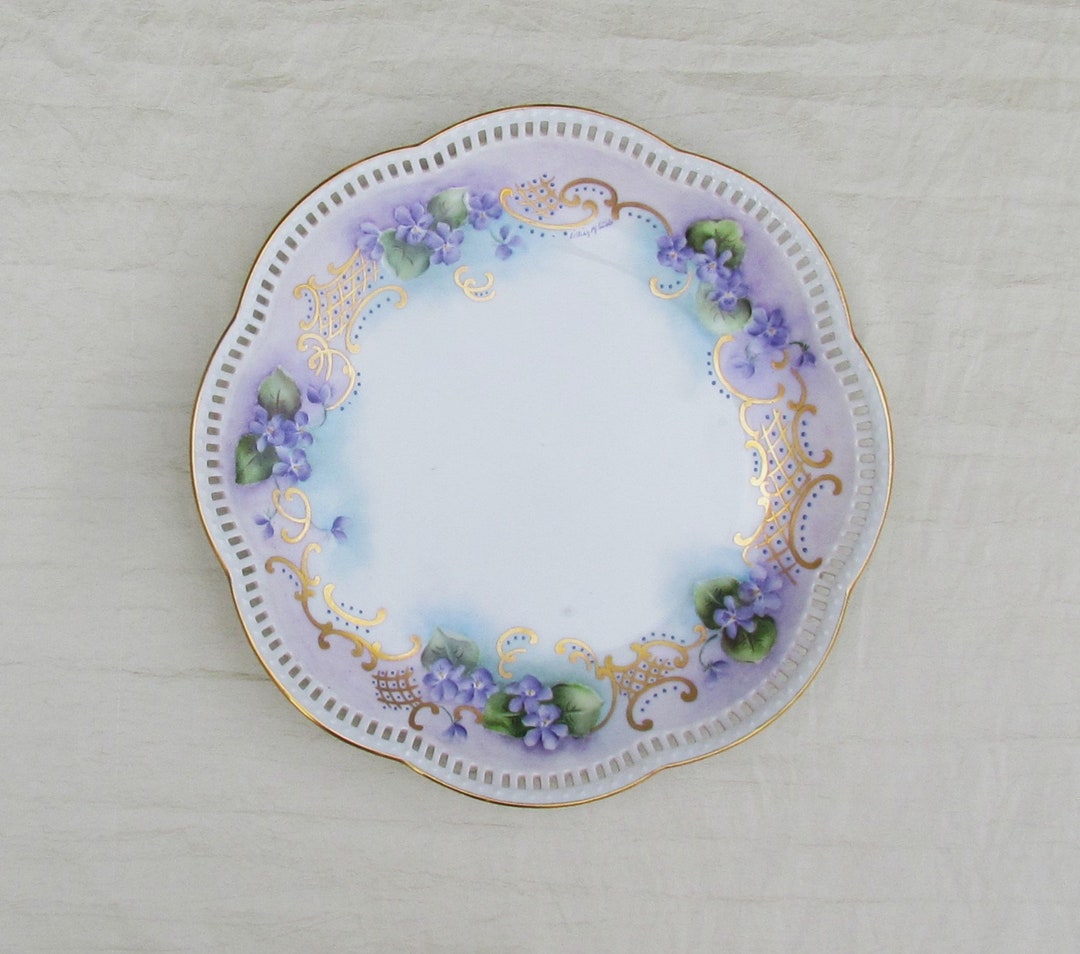 Vintage Cabinet Plate With Hand Painted Violets, German Porcelain Plate ...