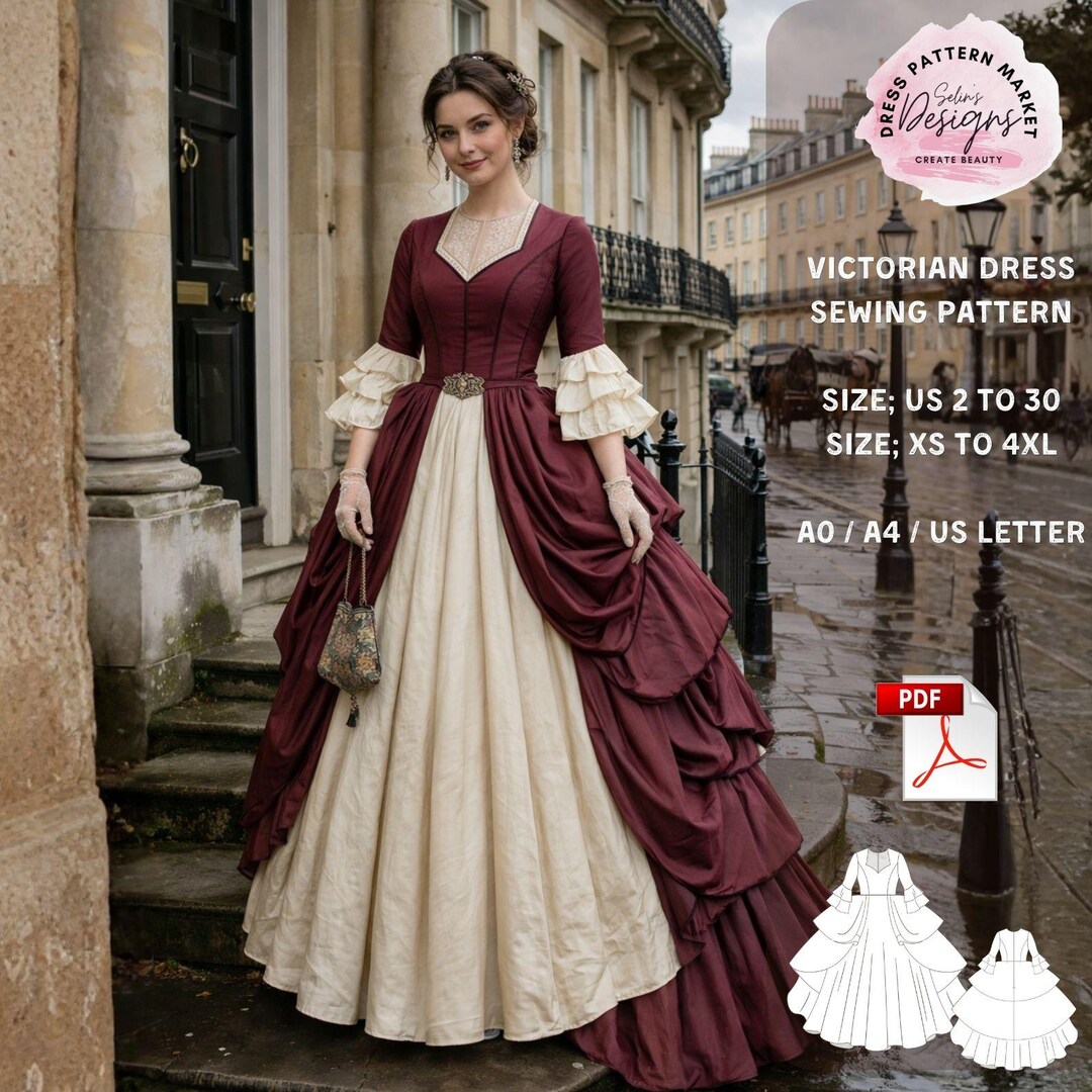 Victorian Bustle Gown Sewing Pattern – Historical Ball Gown (PDF ...