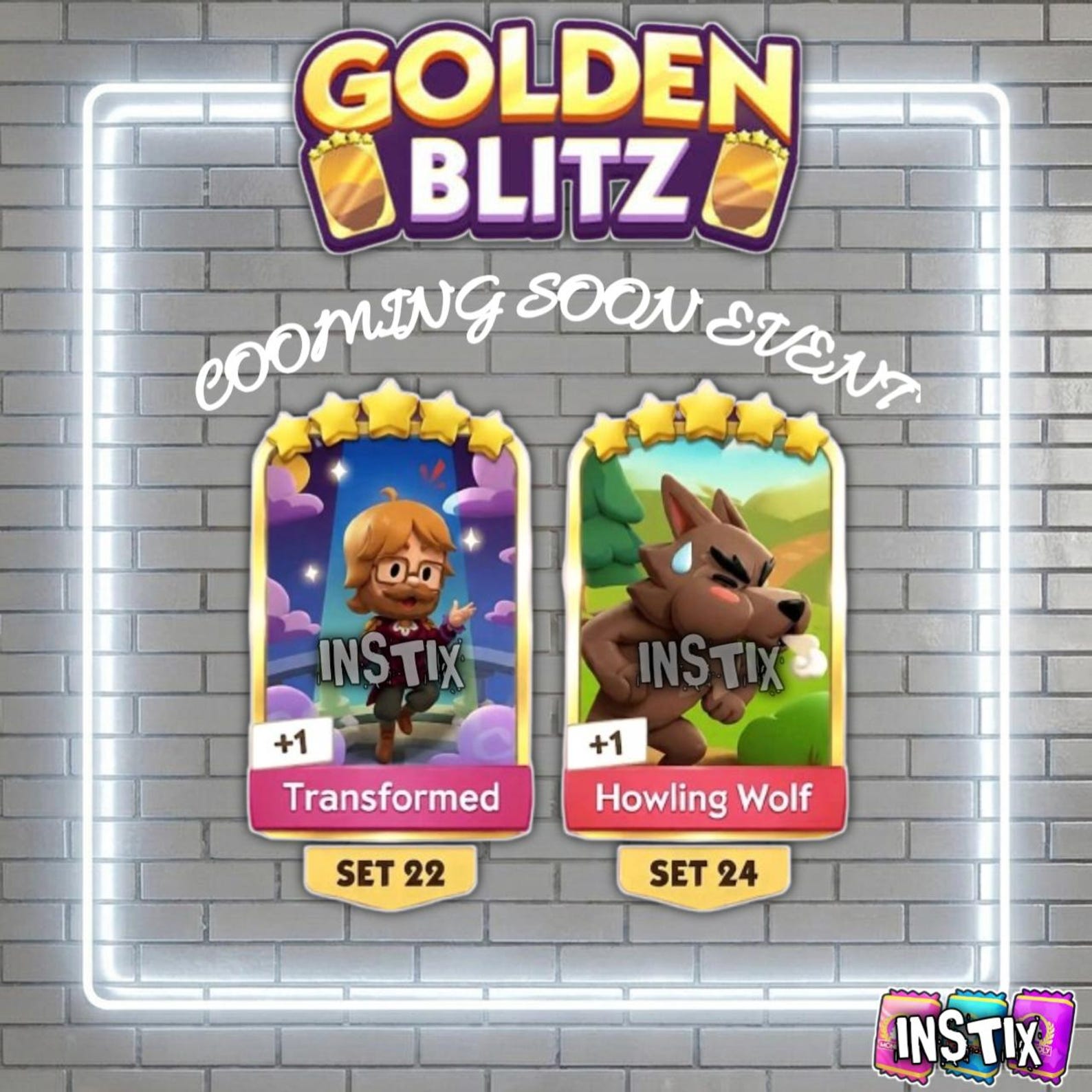Transformed & Howling Wolf - Golden Blitz Stickers - Monopoly_go ...