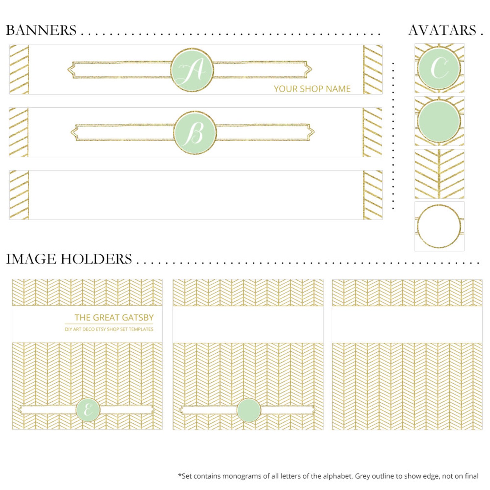 Custom Etsy Banner & Avatar Design Set Art Deco Glitter - Etsy