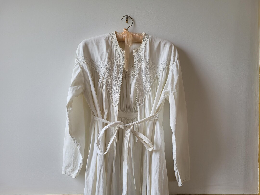 Antique Victorian White Cotton Robe Button Down Dress Bridal Medium - Etsy