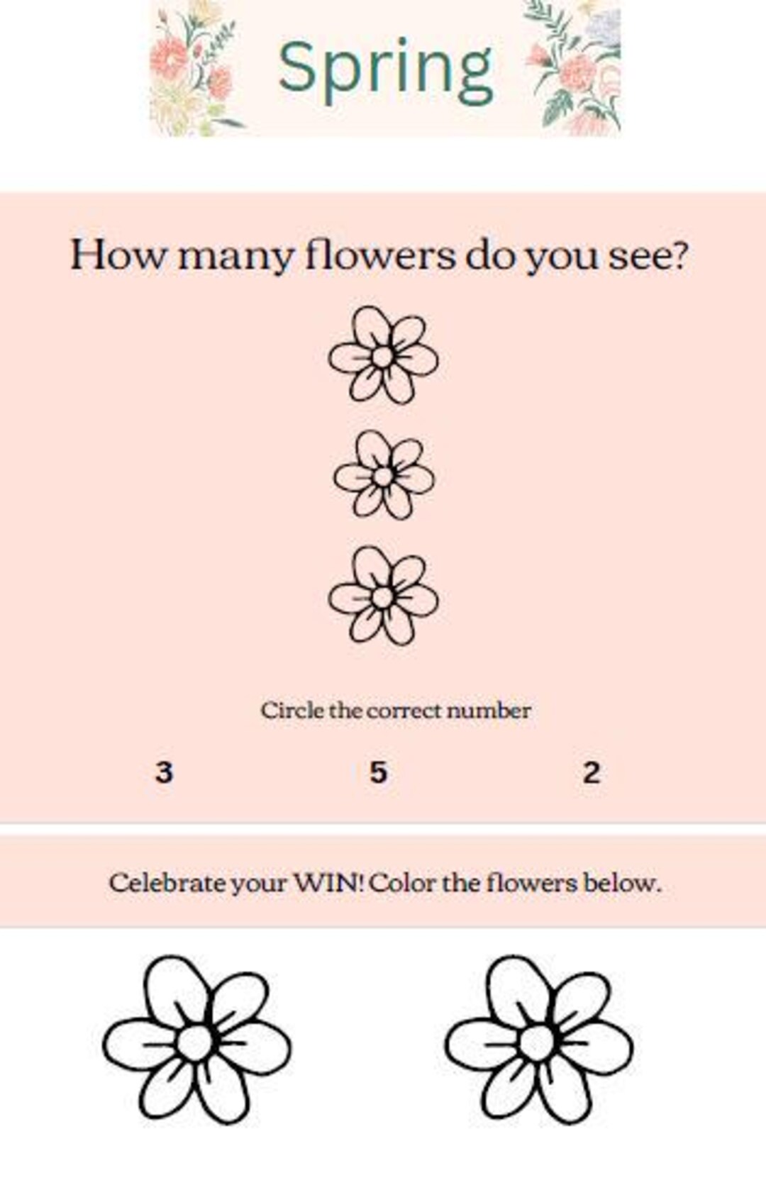 Spring Flower Counting - Preschool-kindergarden - Etsy