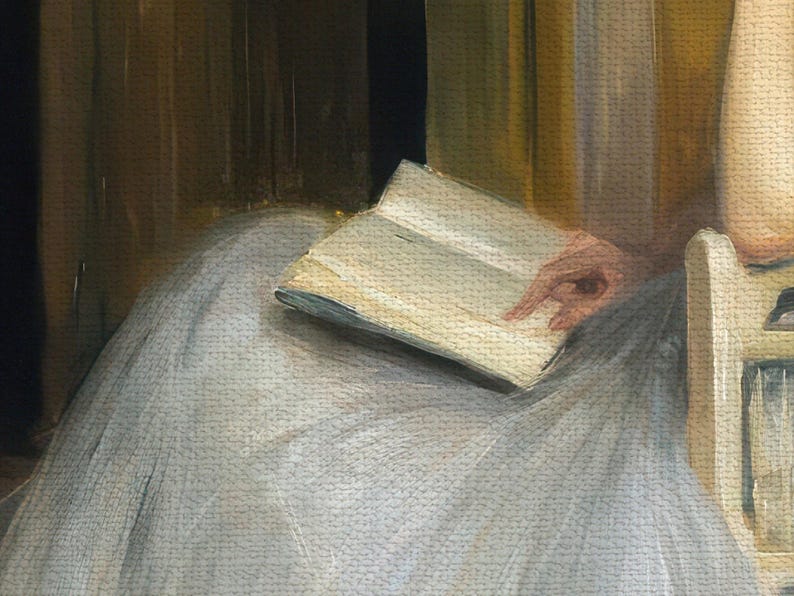 Woman Reading Miniature Antique Oil Painting Print in Plaster Relief ...