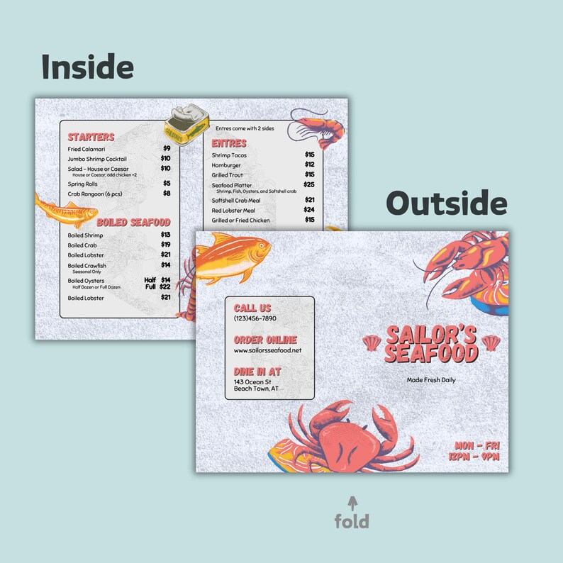 Seafood Menu - Pretend Play PDF Printable File - Etsy