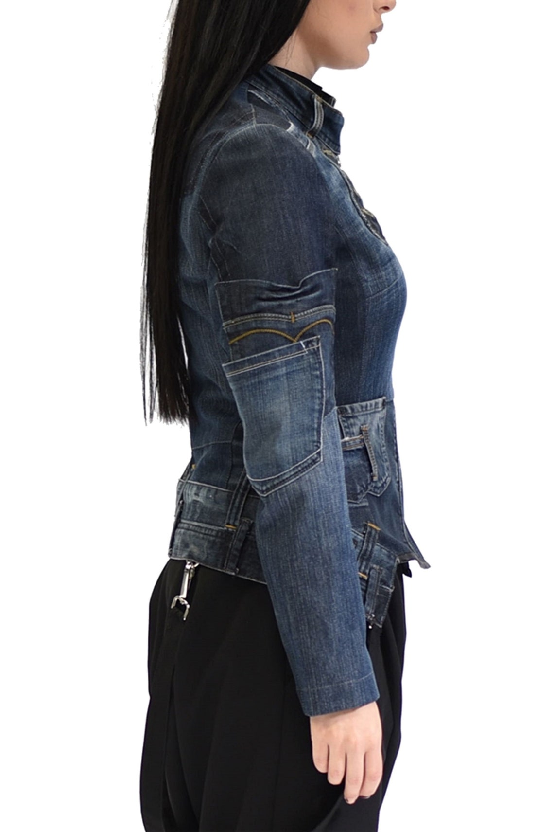 Upcycled Fitted Denim Jacket/ Fitted Jean Jacket/ Blue Denim Jacket ...