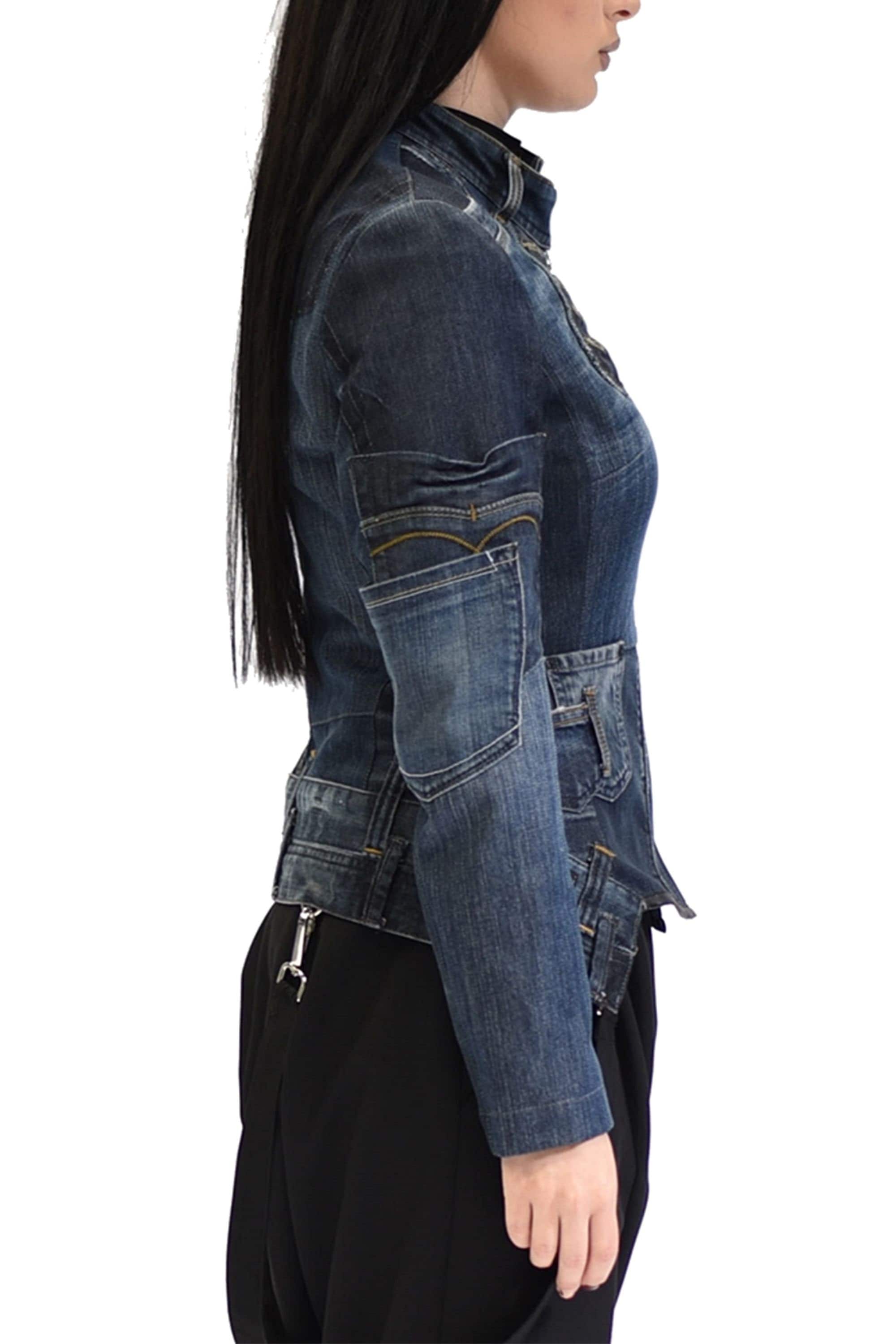 Upcycled Fitted Denim Jacket/ Fitted Jean Jacket/ Blue Denim Jacket ...