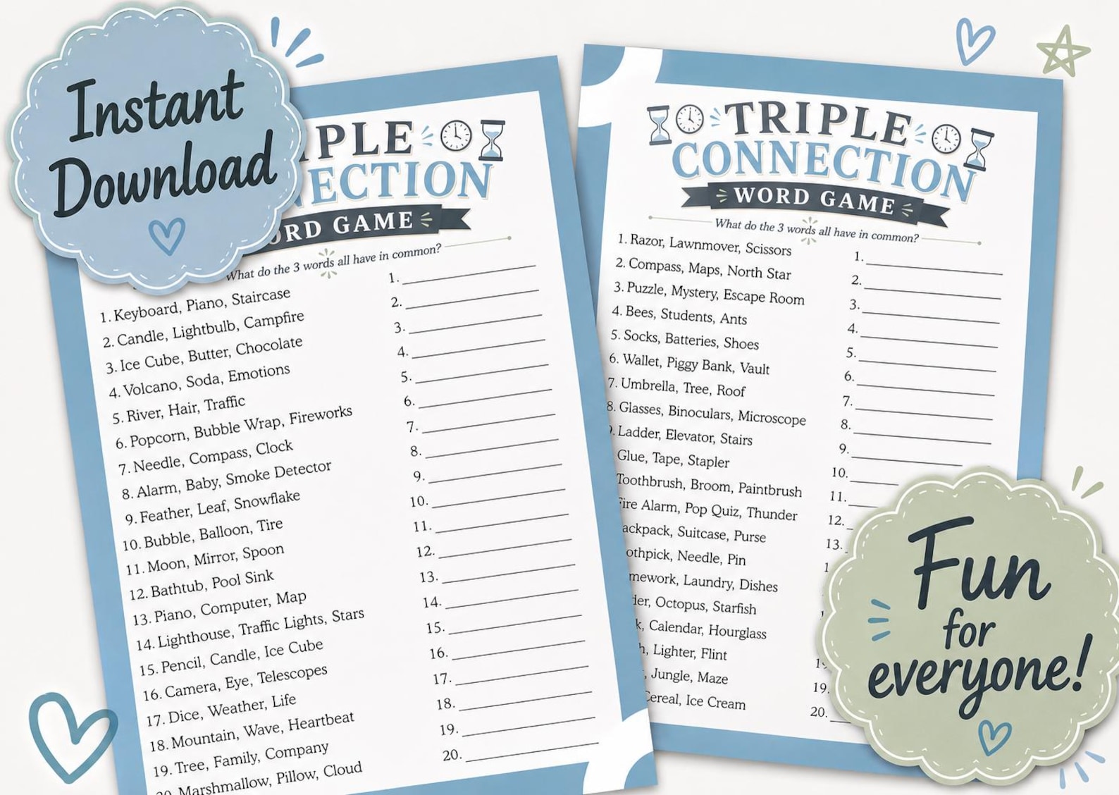 3 in 1 Triple Connection Word Game, Brain Teaser Activity (PDF Download ...