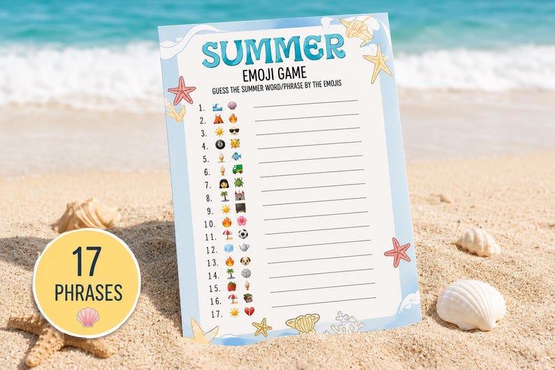 Summer Emoji Game, Guess Phrase Quiz, Kids Adults Party Activity ...