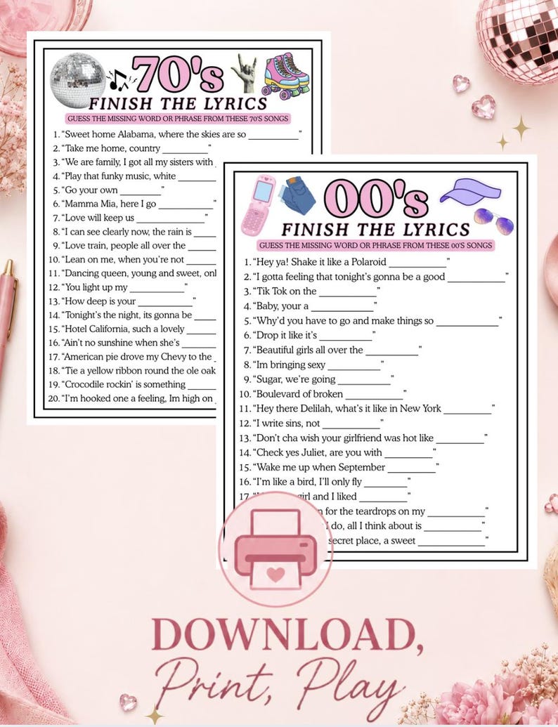 Decades Finish the Lyrics Game Pack, Music Trivia Bundle (instant ...