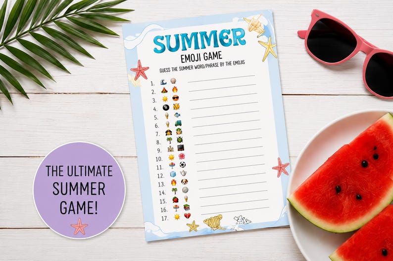 Summer Emoji Game, Guess Phrase Quiz, Kids Adults Party Activity ...