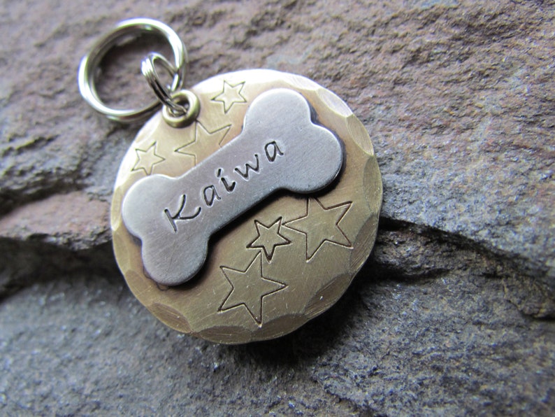 Large Dog Tag with Bone Dog Collar Tag Personalized Pet ID | Etsy