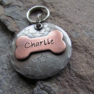 Large Dog Tag With Bone - Dog Collar Tag - Personalized Pet ID Tag ...