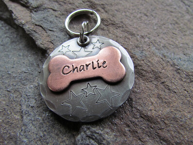 Large Dog Tag with Bone Dog Collar Tag Personalized Pet ID | Etsy