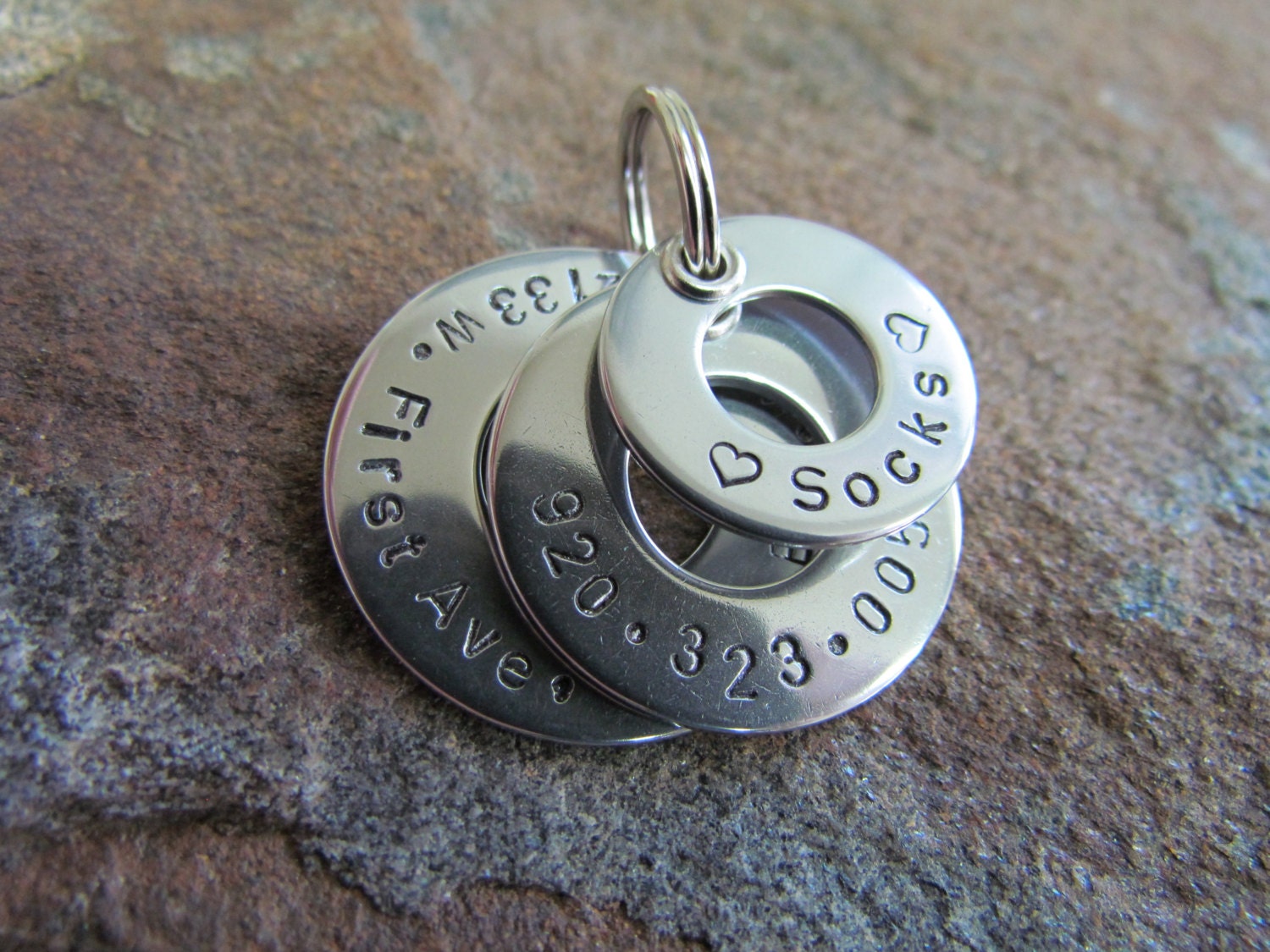 Pet ID Tag - Stainless Steel Washer - Durable Metal Pet ID Tag - Hand ...