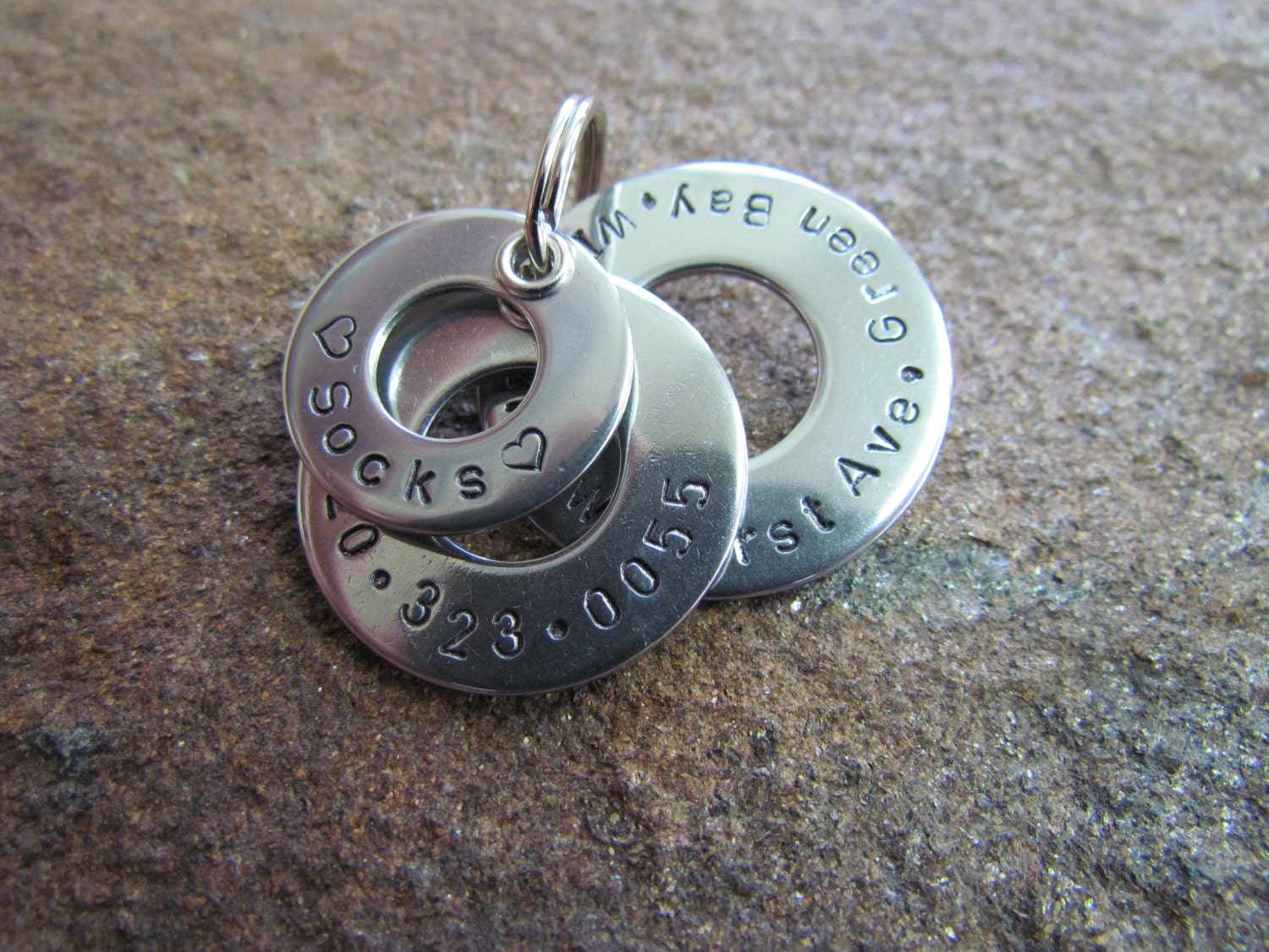 Pet ID Tag - Stainless Steel Washer - Durable Metal Pet ID Tag - Hand ...