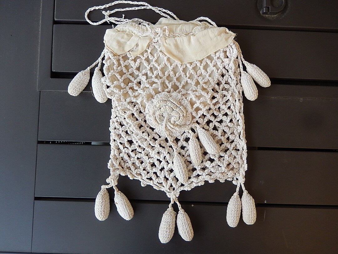 Victorian Cotton Reticule Purse - Antique Edwardian Irish Crocheted ...