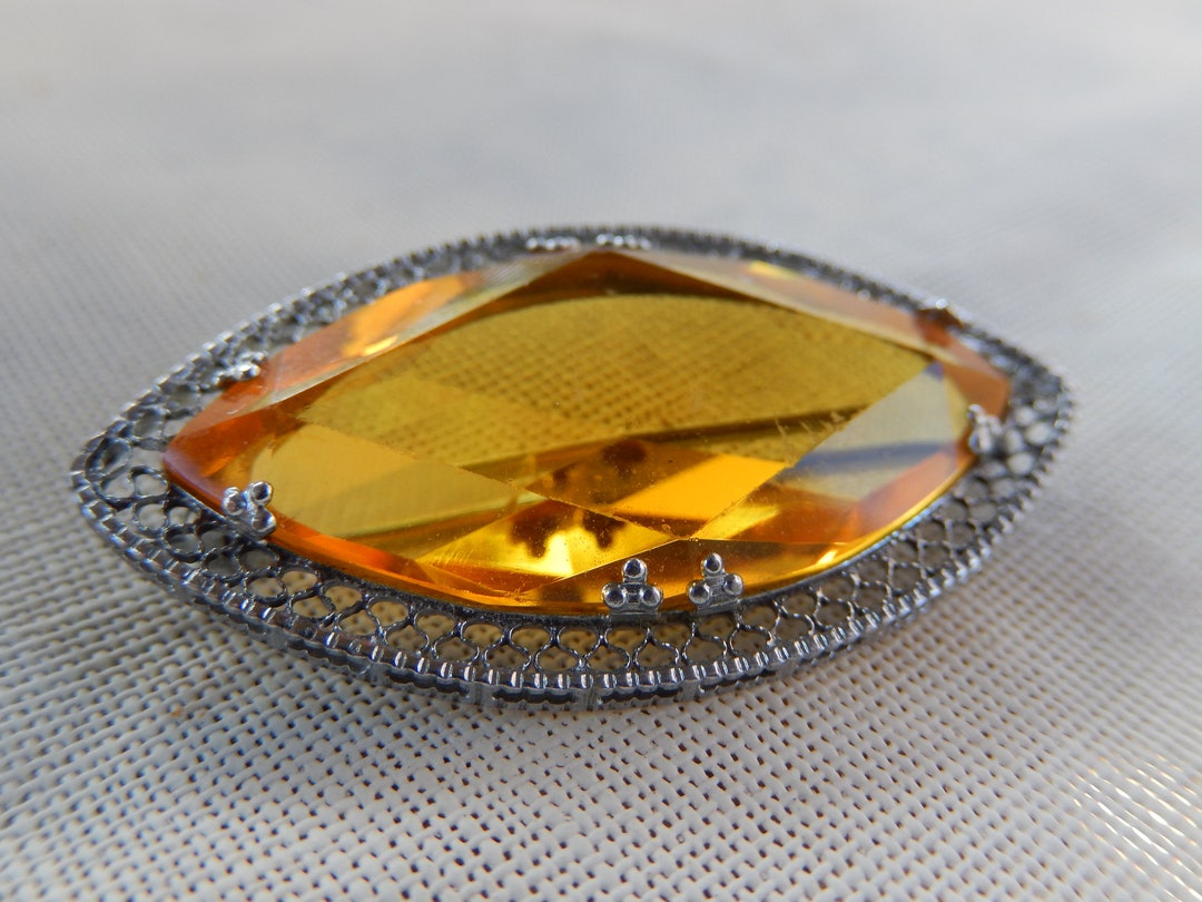 Amber Glass Brooch Vintage Amber Glass Broach Amber Brooch Set in ...