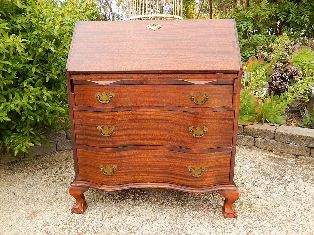 Secretary Key Lock Desk - Antique Serpentine Front Mahogany Desk ...