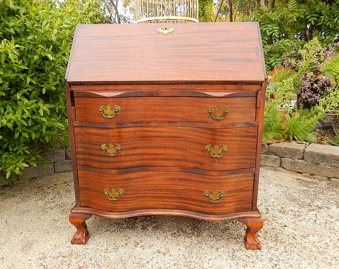 Secretary Key Lock Desk - Antique Serpentine Front Mahogany Desk ...