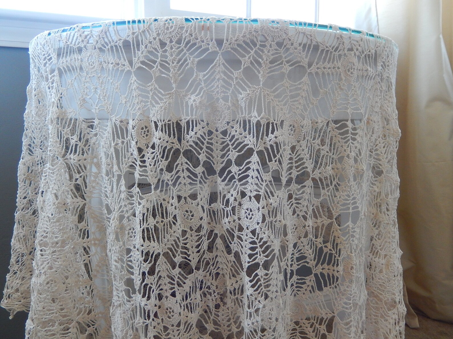Antique Crocheted Tablecloth Hand Made Ecru Tablecloth - Etsy