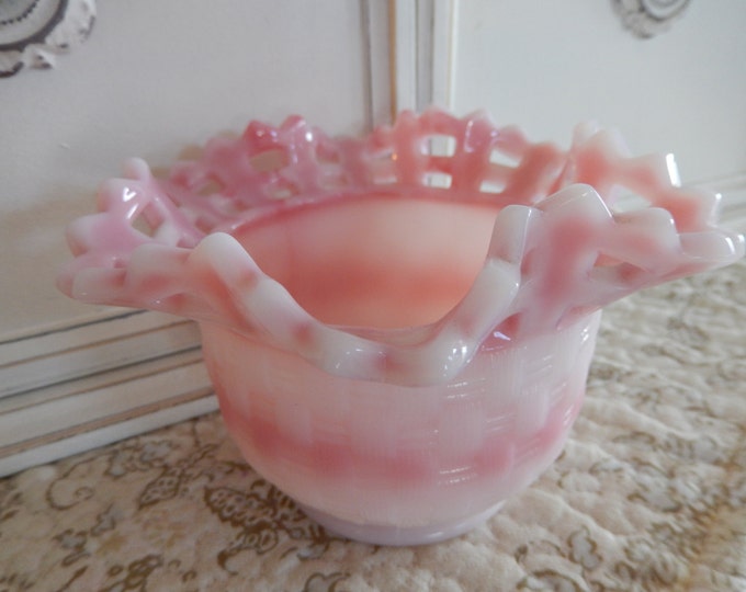 Pink Fenton Glass - Basket Weave Fenton - Ruffled Pink Fenton - Vintage ...