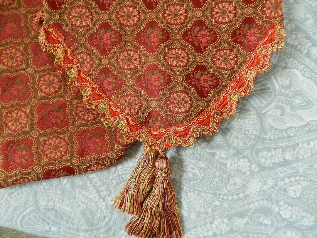 Red Formal Table Runner - Victorian Table Runner - Tasseled Table ...