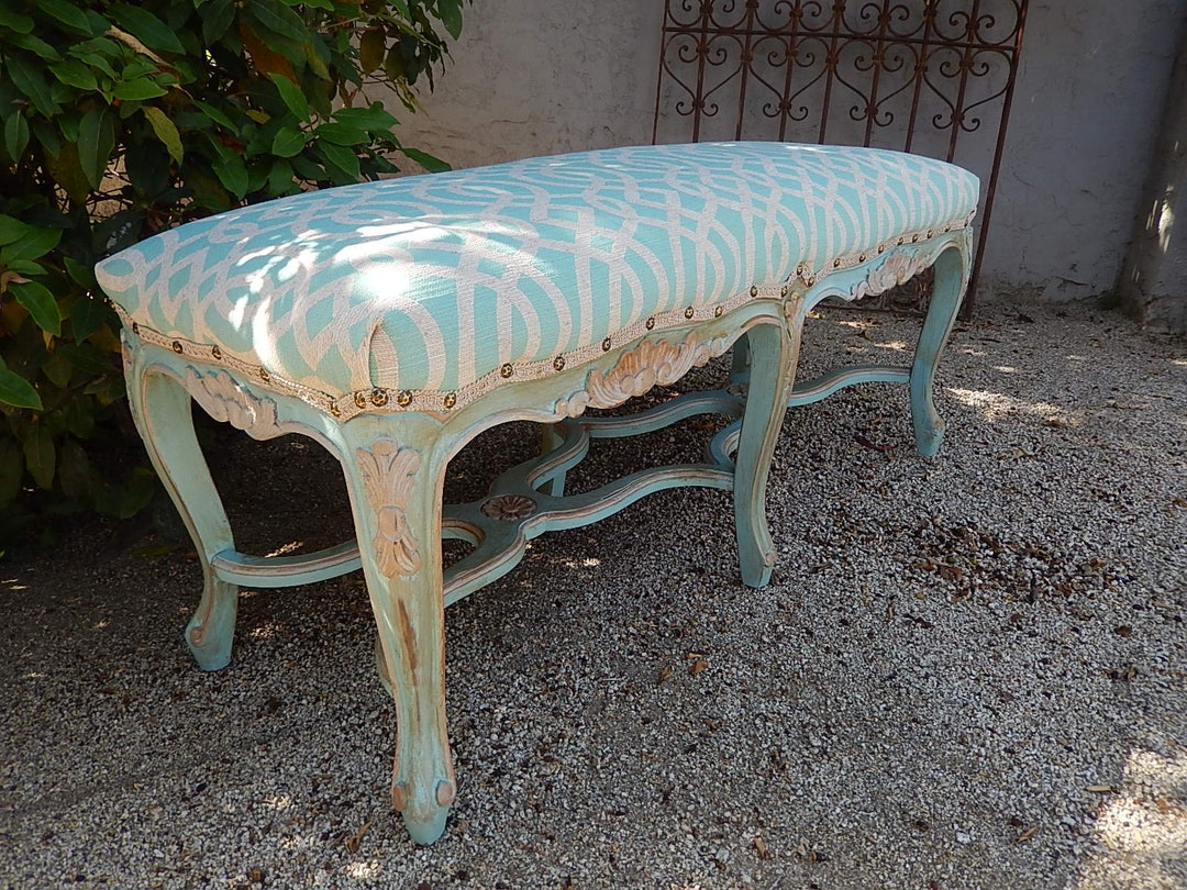 French Provincial Bench - Painted Upholstered End of Bed Bench ...