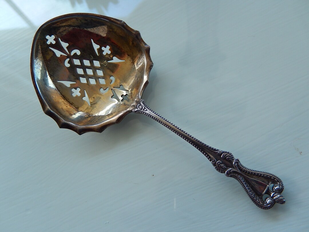 Sterling Silver Slotted Spoon - Art Nouveau Silver Spoon - Small Ornate ...