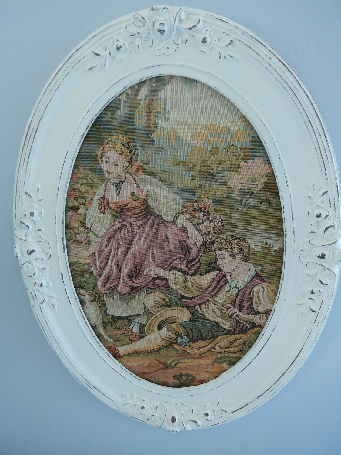 Framed Tapestry - Italian Tapestry - Antique Shabby Frame - White ...