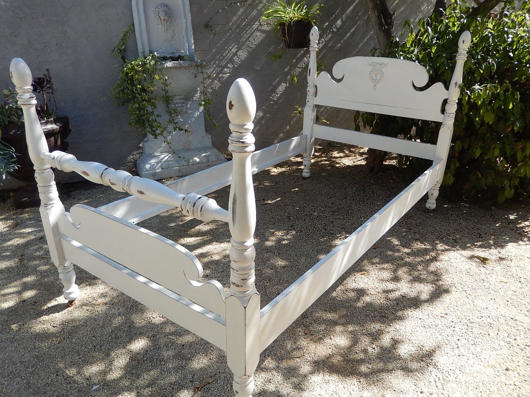 Shabby Twin Bed White Twin Bed Vintage Twin Bed Shabby Poster Bed White Painted Bed Cottage Style Bed PICK UP or DELIVERY Only Etsy
