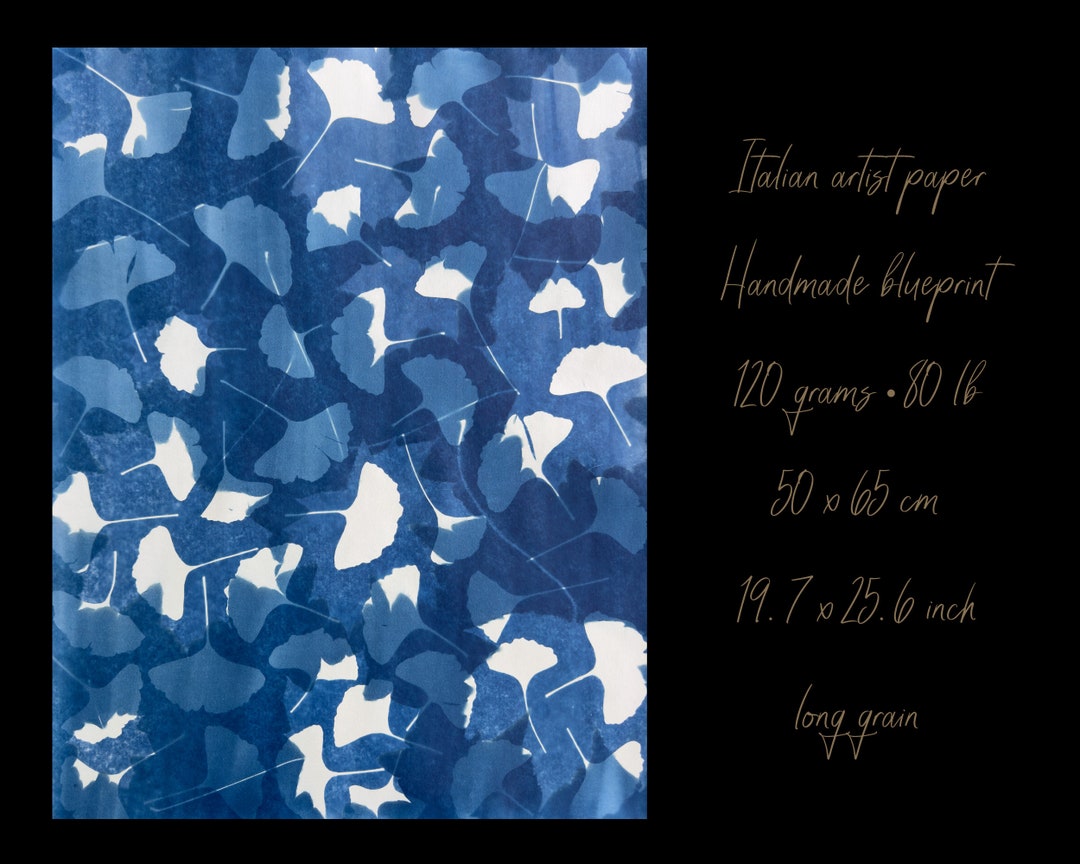 Ginkgo Leaf Handmade Blueprint Universe Space Endpapers • Cyanotype ...