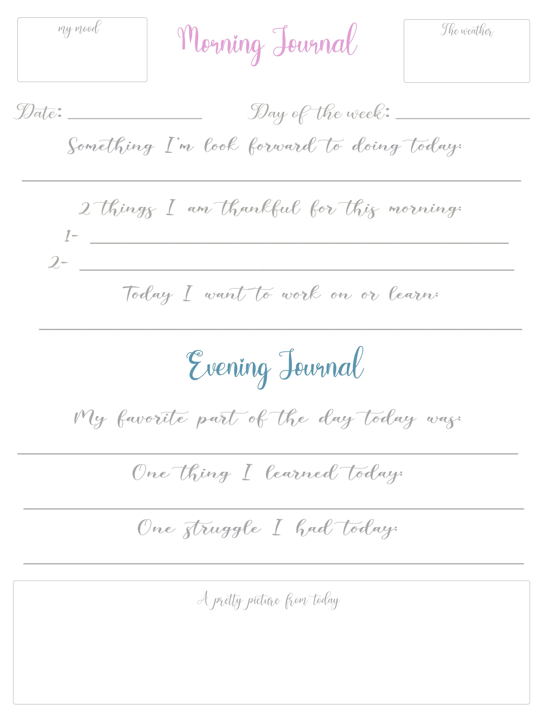 Day and night journaling pages for kids bullet journal pages | Etsy