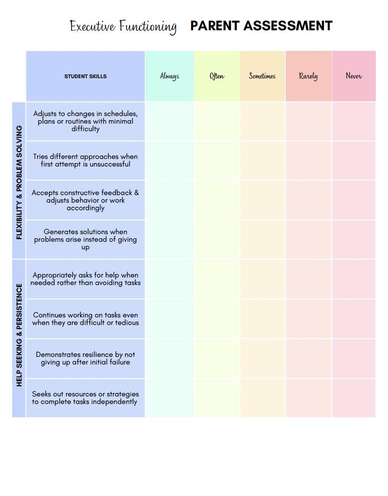 Executive Functioning Assessment - Etsy