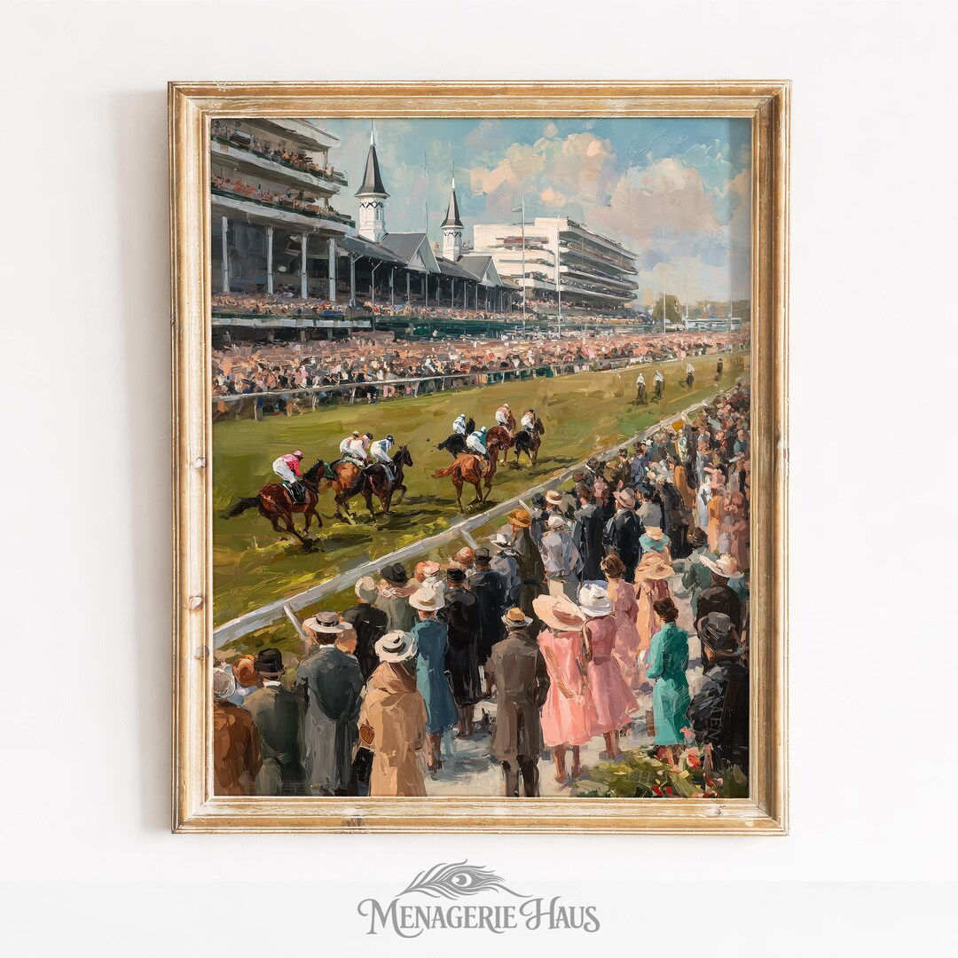 Vintage Churchill Downs Horse Race Art - Classic Kentucky Derby Scene ...