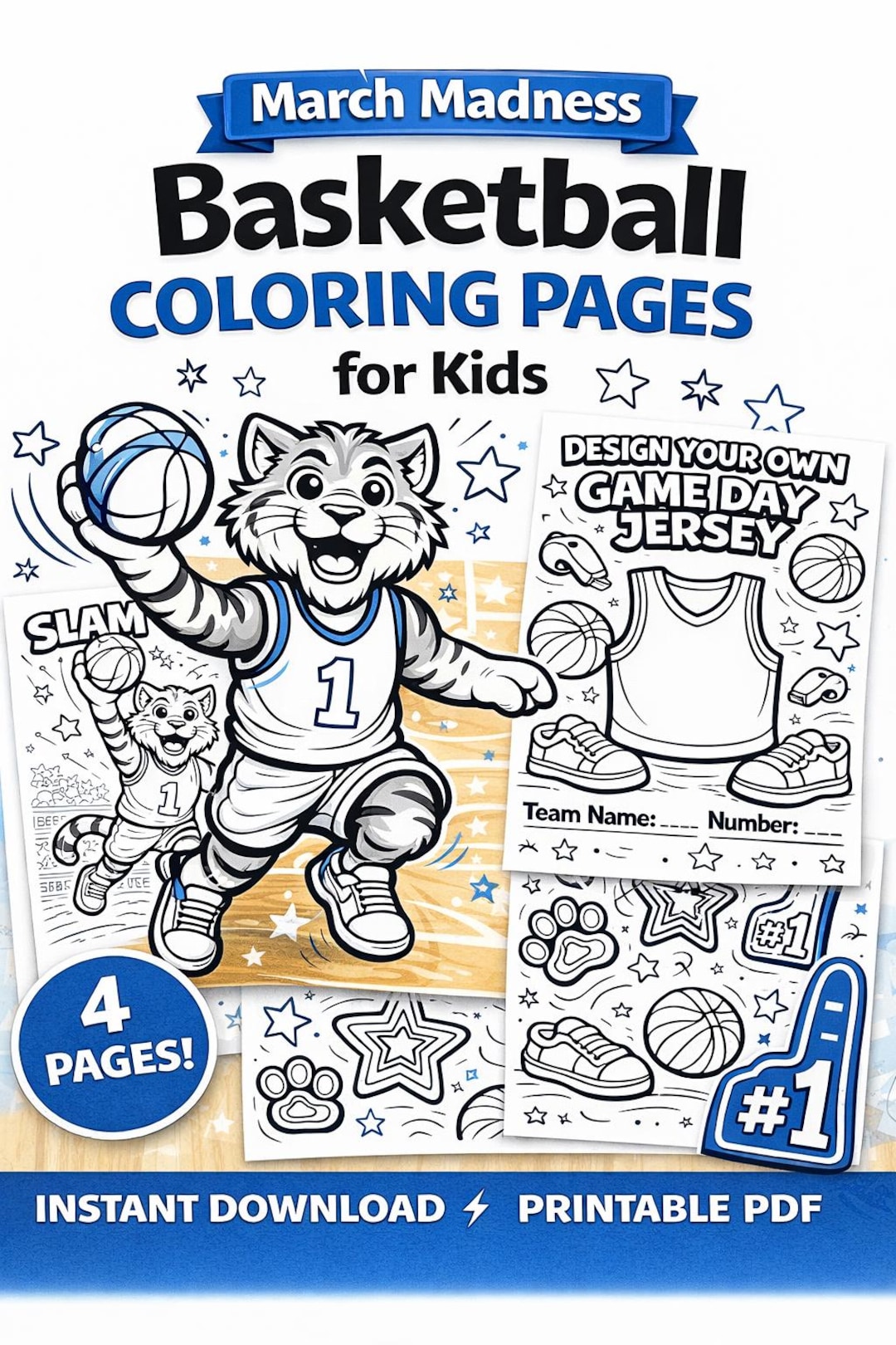Wildcat Basketball Coloring Pages | March Madness Game Day Activity ...