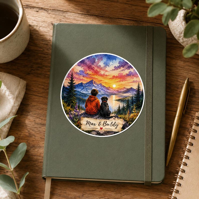Personalized Hiking With Pet Sticker, Custom Girl and Pet Name Mountain ...