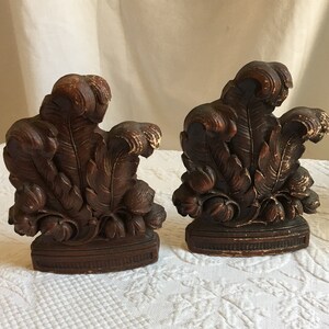 Vintage Syroco Bookends. Syroco Wood Feather and Tulip Design Bookends ...
