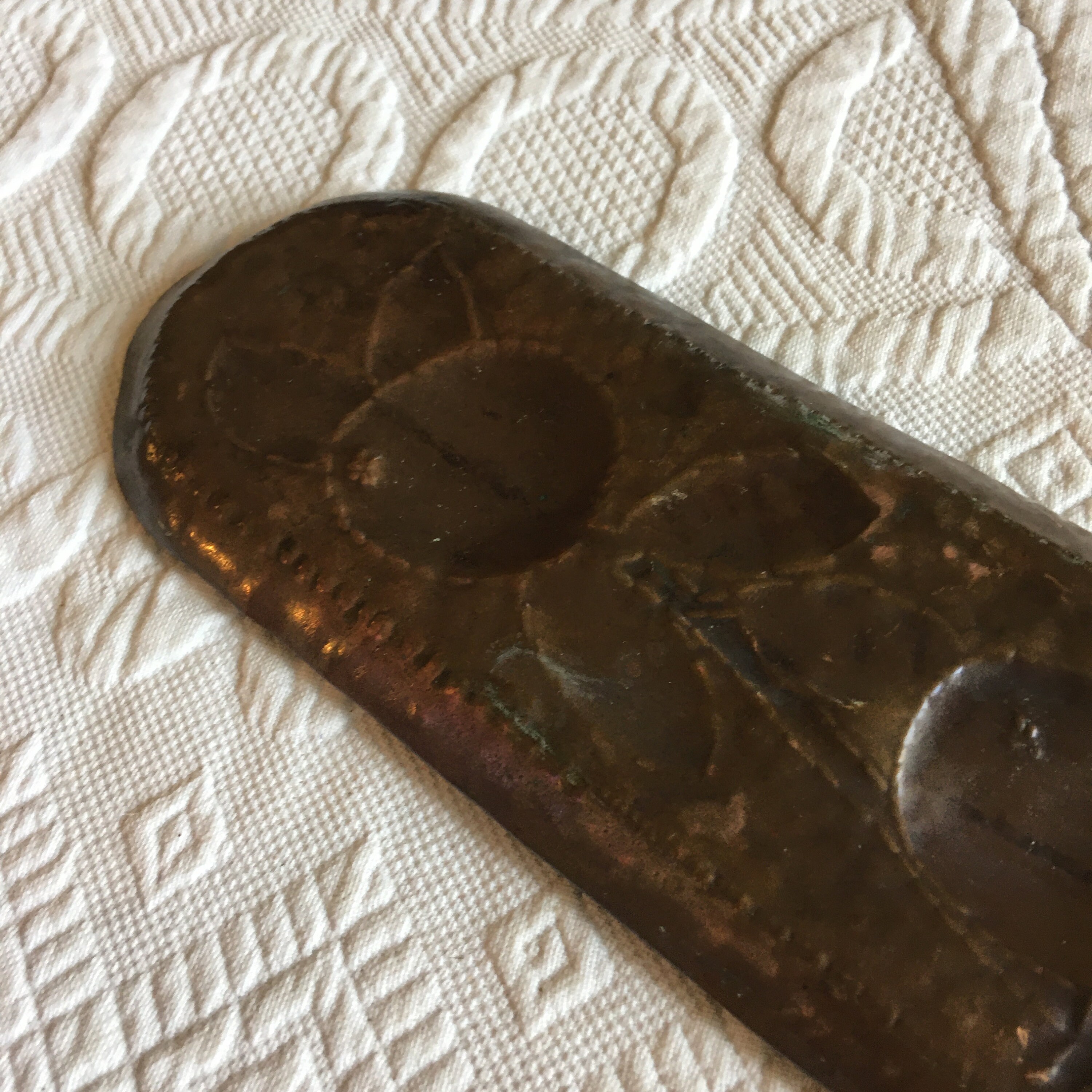 Vintage Hand Wrought Copper Narrow Tray. Hammered Copper Pan With Apple ...