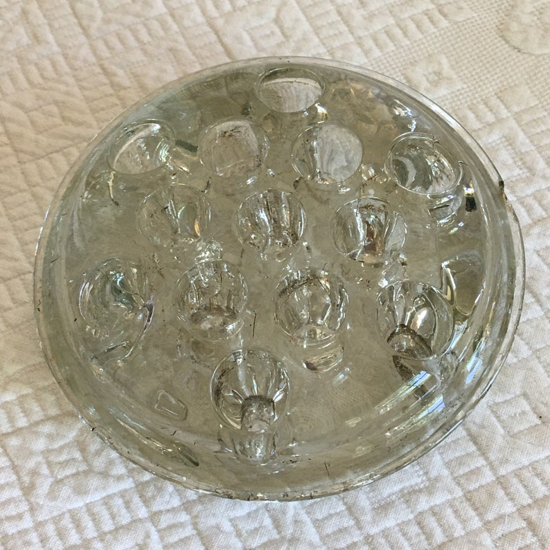 Vintage Clear Glass Holed Flower Frog. Flower Holder Frog. Pressed ...
