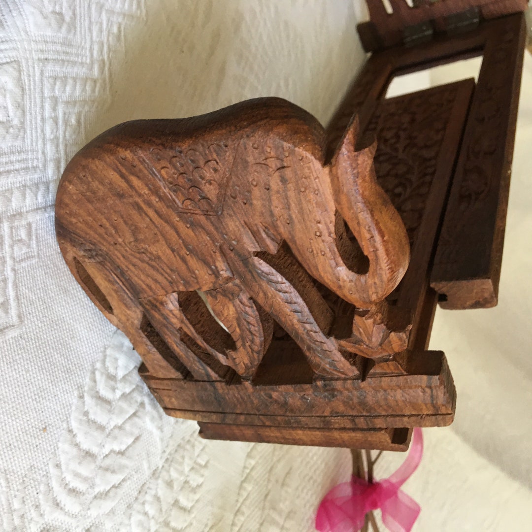 Vintage Elephant Bookends. Folding Stand Alone Wood Carved Wood Book ...