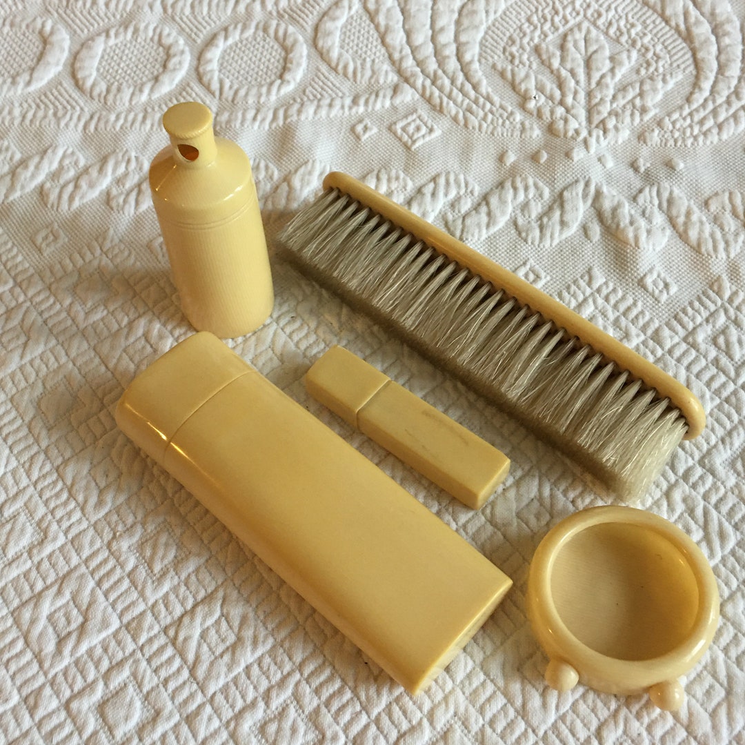 Antique Celluloid Dresser Accessories. Clothing Brush, Clock Shaped ...