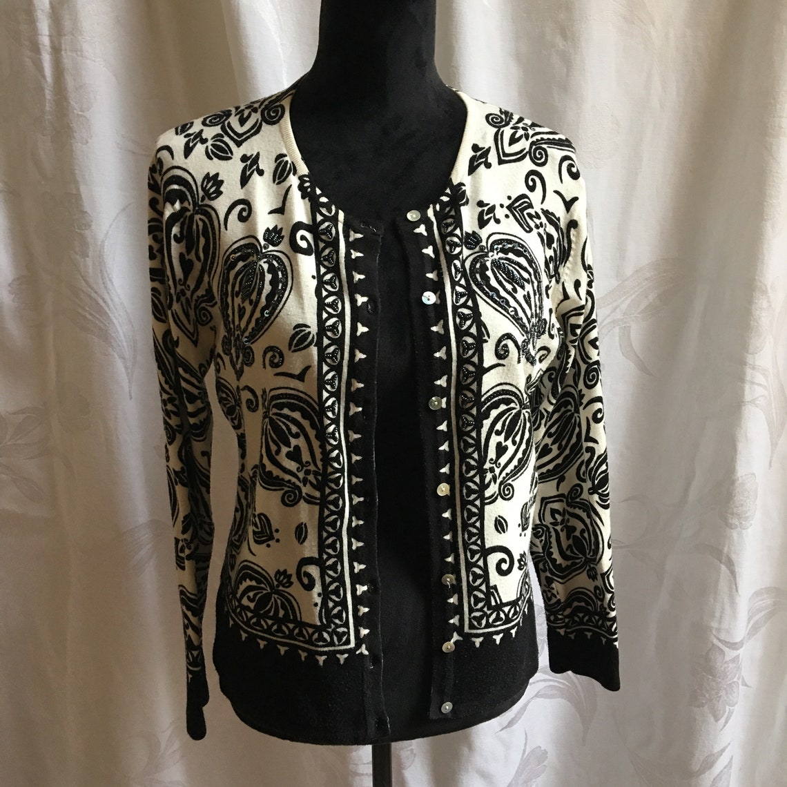 Vintage Cardigan. Pierri New York Black and White Beaded Cartigan ...